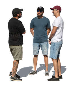 group of three young men standing and talking - VIShopper