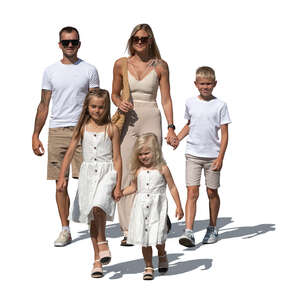cut out family with two kids in white summer clothes walking hand in ...