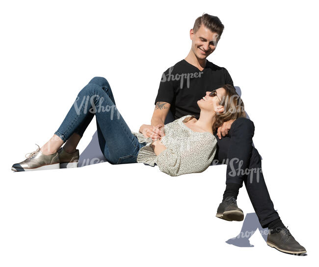 cut out happy couple relaxing together on a park bench - VIShopper