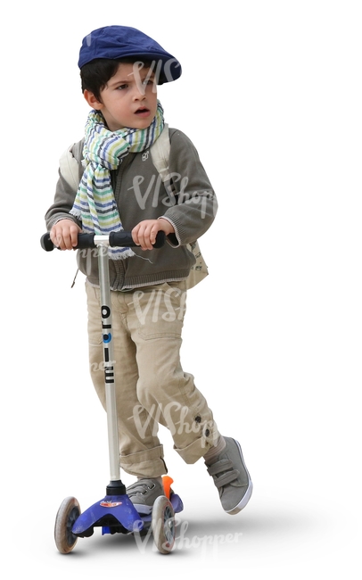 young boy with a stylish hat riding a scooter - VIShopper
