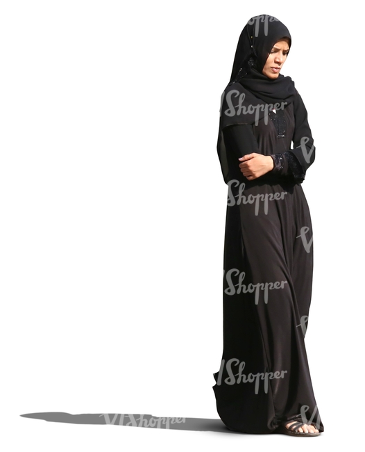 muslim woman in a black abaya walking - VIShopper