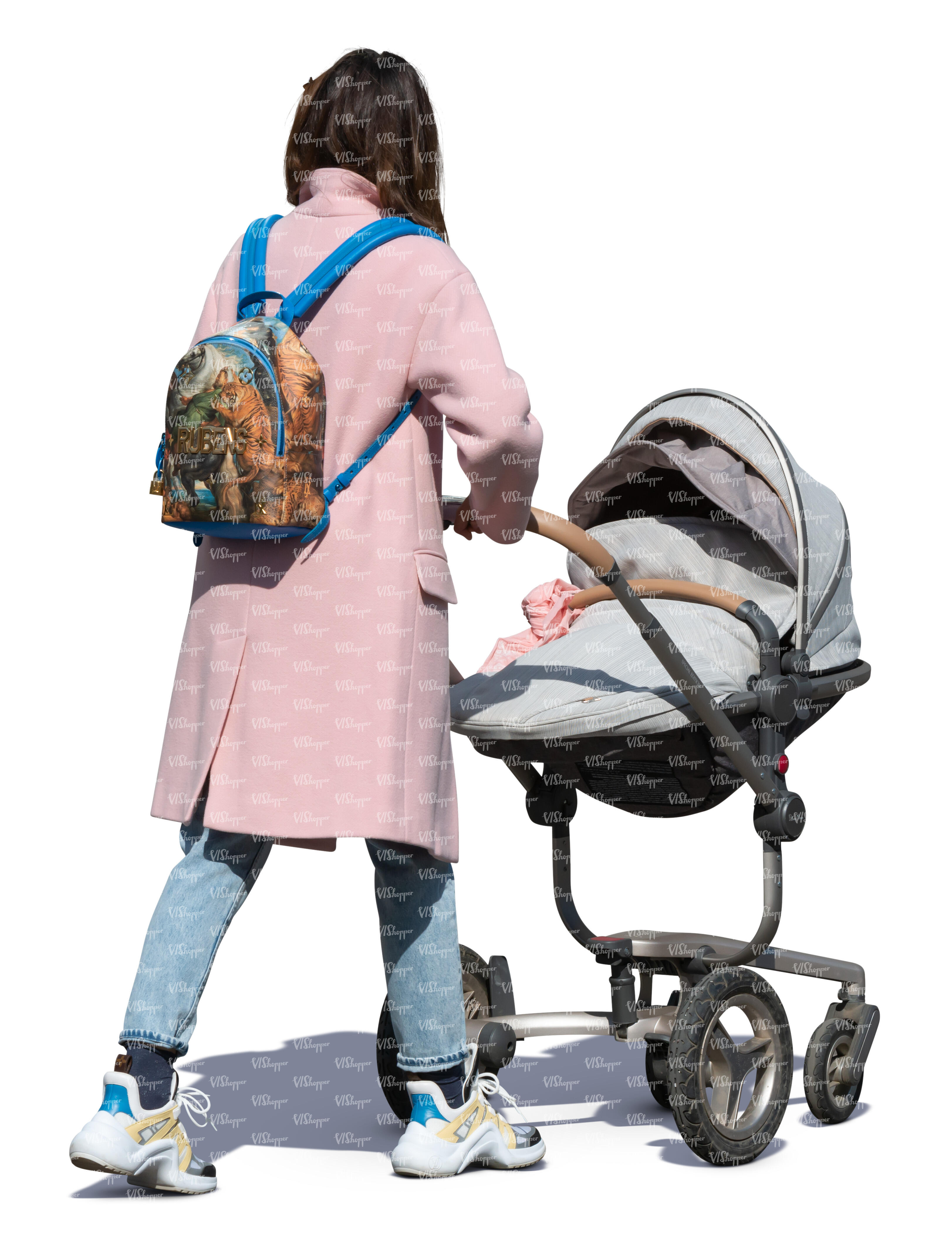 woman with a baby stroller walking - VIShopper