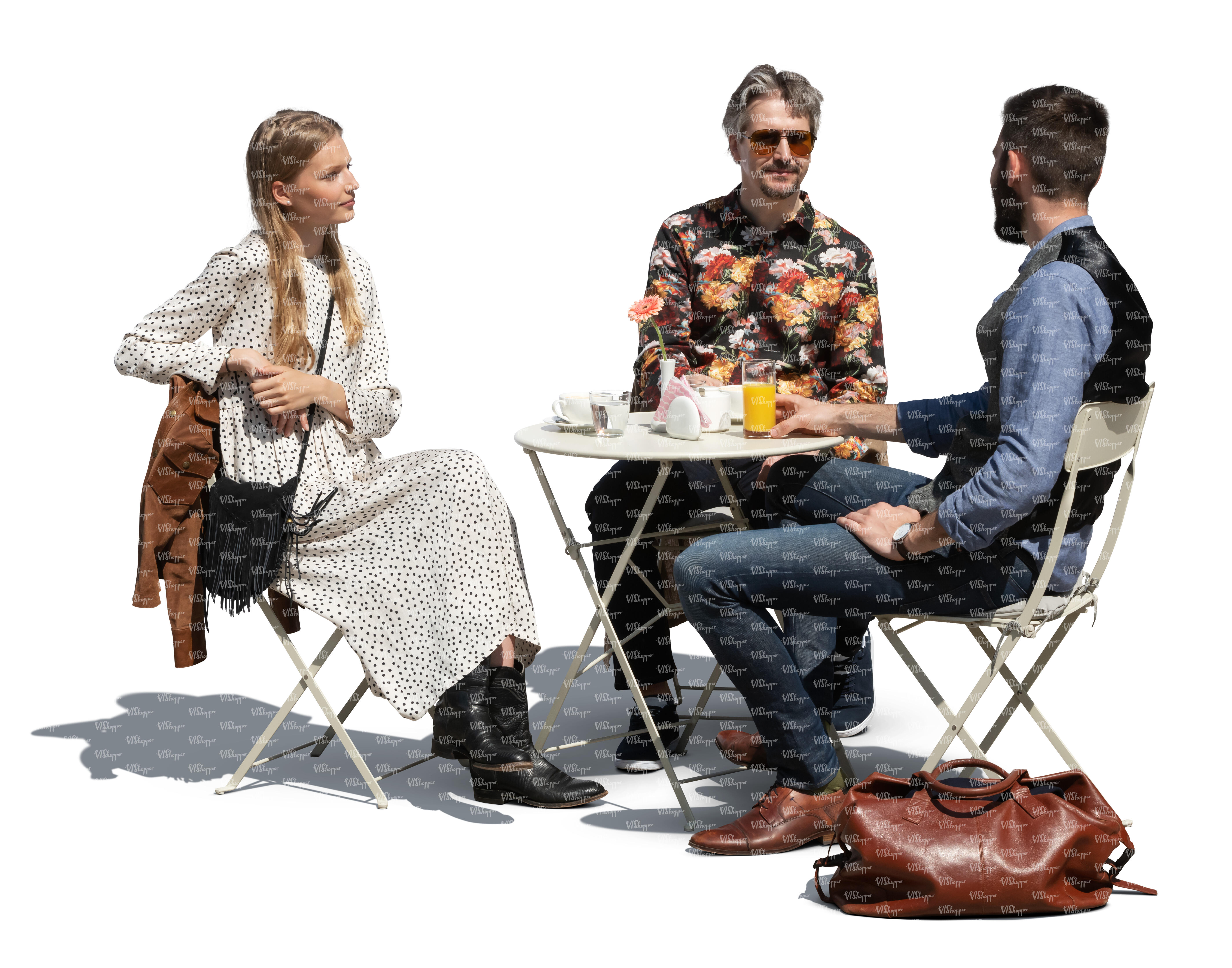 cut out cafe scene with three people sitting and talking - VIShopper
