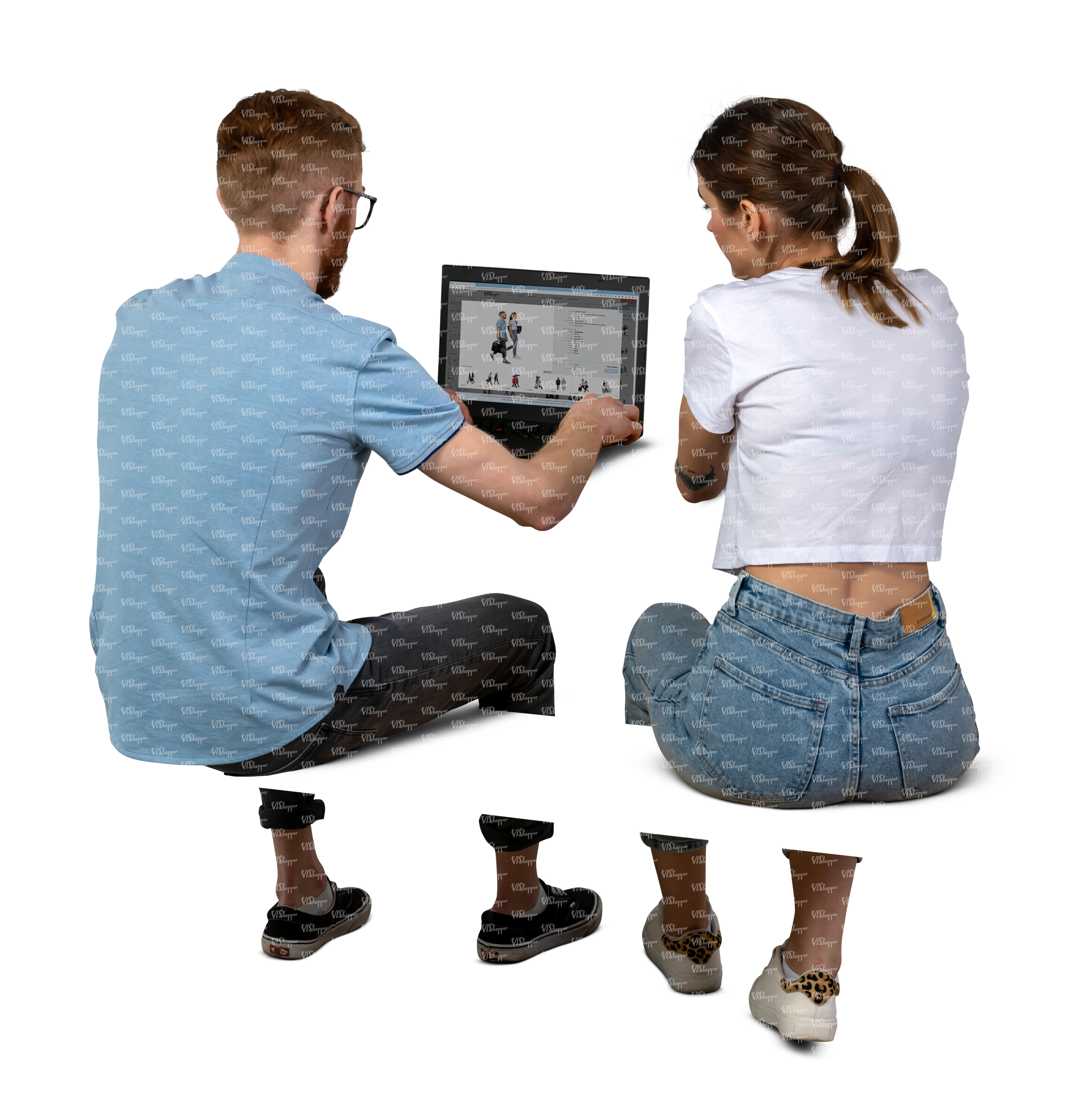 two cut out people sitting at a desk with computer and working - VIShopper