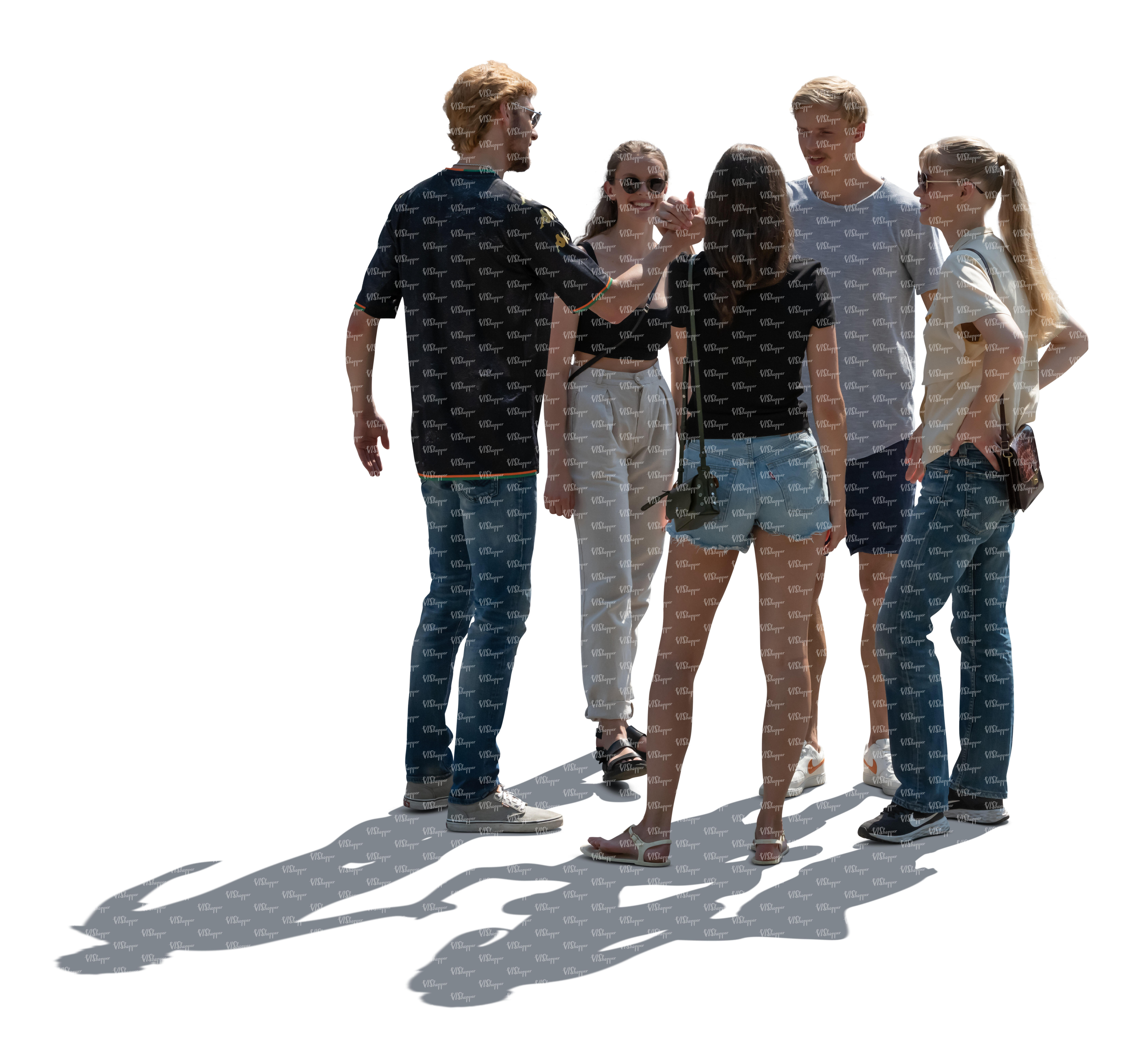 cut out backlit group of friends greeting each other - VIShopper